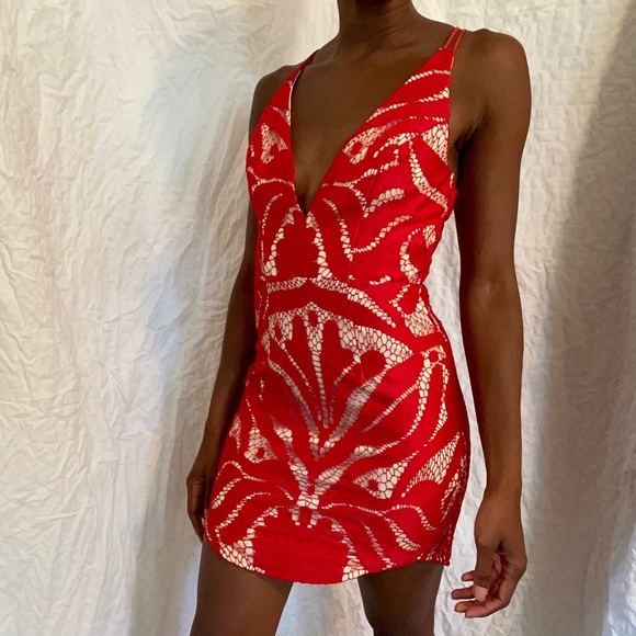 Missguided | Dresses | Red Lace Deep V Mini Dress | Poshmark